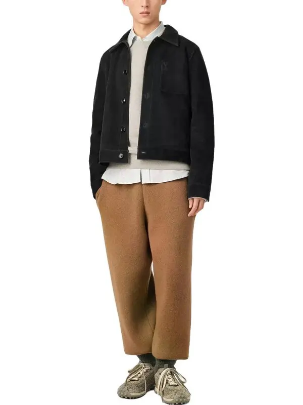 AMI Paris Suede Leather Jacket With Embossed De Coeur Logo - Black