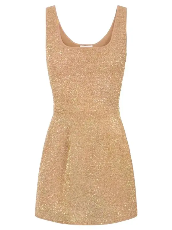 Elisabetta Franchi Sequined Knit Mini Dress - Gold