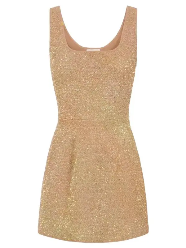 Elisabetta Franchi Sequined Knit Mini Dress - Gold