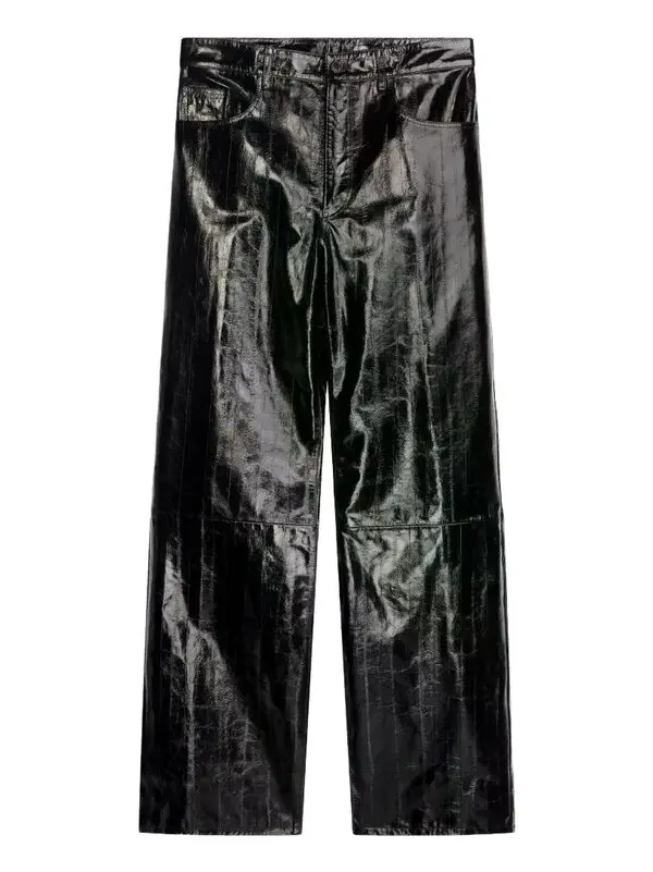 Dries Van Noten Embossed Leather Loose Fit Pants - Black