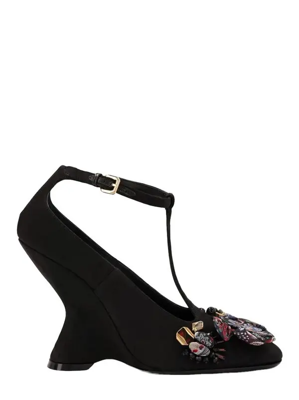 Dries Van Noten Embroidered Wedge Pumps - Black