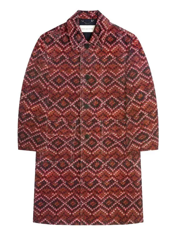 Dries Van Noten Printed Corduroy Mac Coat - Red