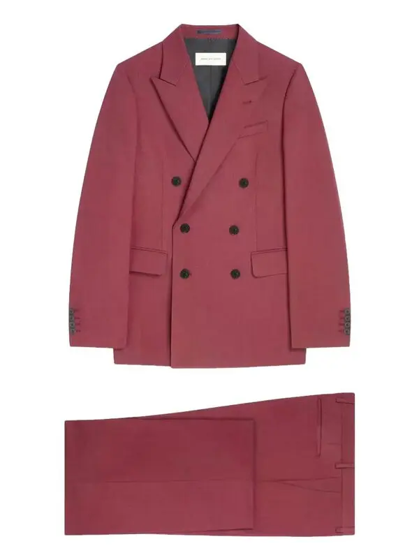 Dries Van Noten Double-breasted Wool Toile Suit - Red