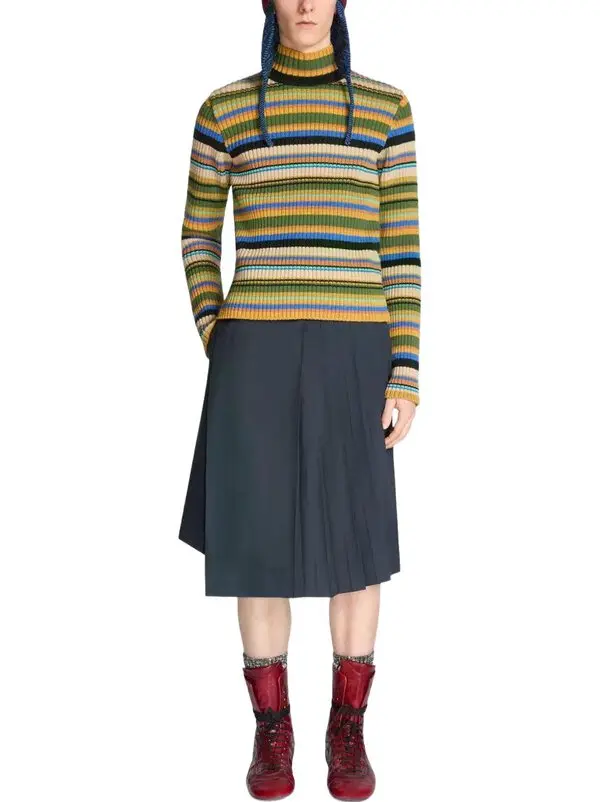 Dries Van Noten Ribbed Wool Striped Turtleneck Sweater - Blue