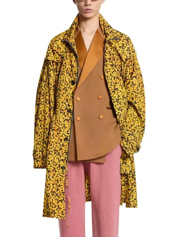 Dries Van Noten Oversized Hooded Parka With Flora Print - Yellow