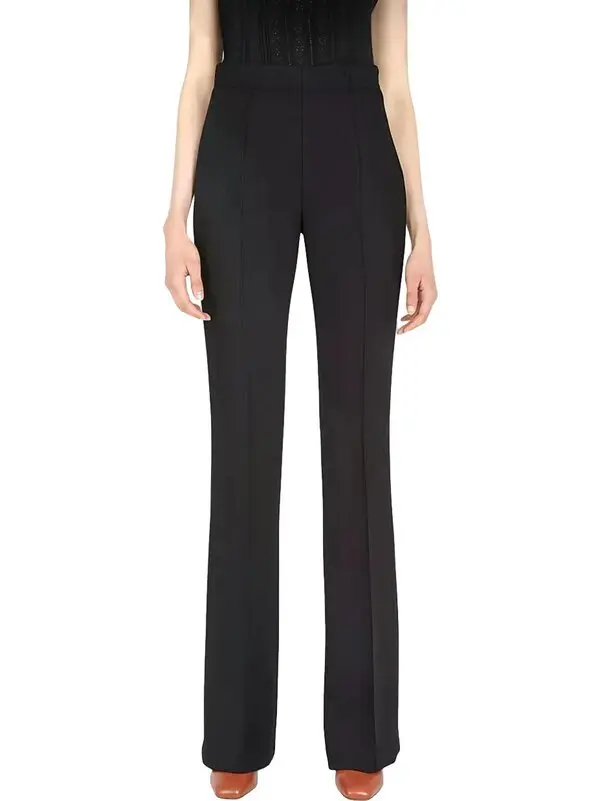 FERRAGAMO Wool Pressed Crease Flared Trousers - Black