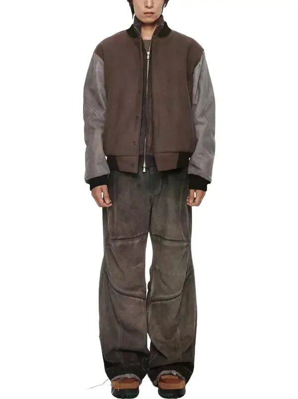 XLIM Distressed Panelled Bomber Jacket - Brown