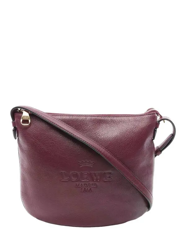 Loewe Burgundy Leather Debossed Logo Shoulder Bag - Red