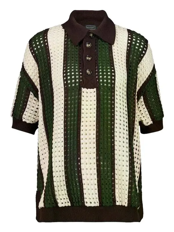 HAIGHT. Striped Open-knit Polo Shirt - Green