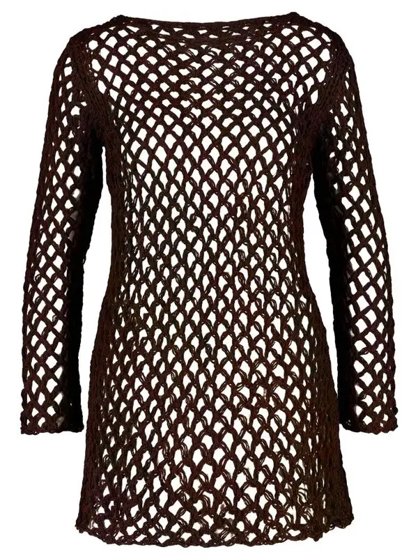 HAIGHT. Flavia Open-knit Boat-neck Mini Dress - Brown