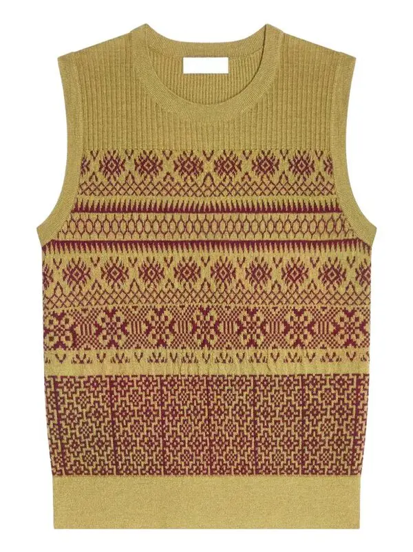 Dries Van Noten Jacquard Wool Blend Sleeveless Sweater - Green