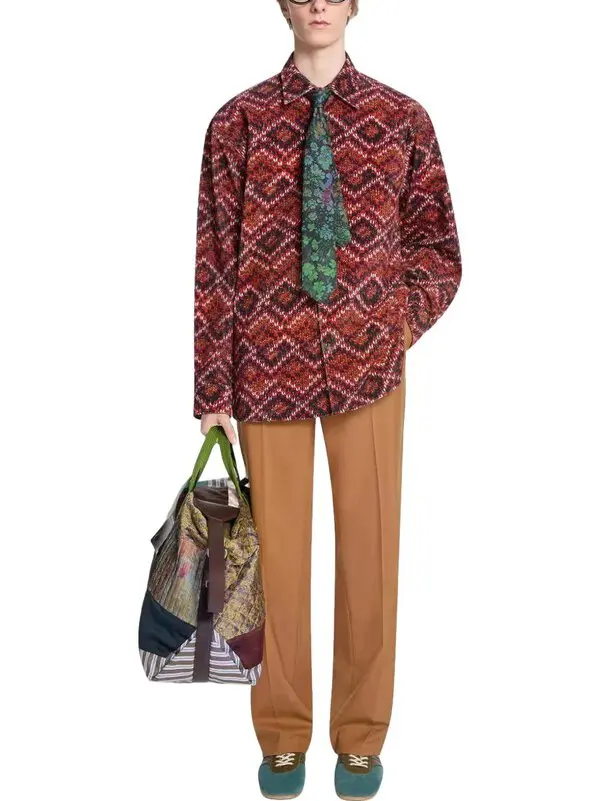 Dries Van Noten Printed Corduroy Shirt - Red