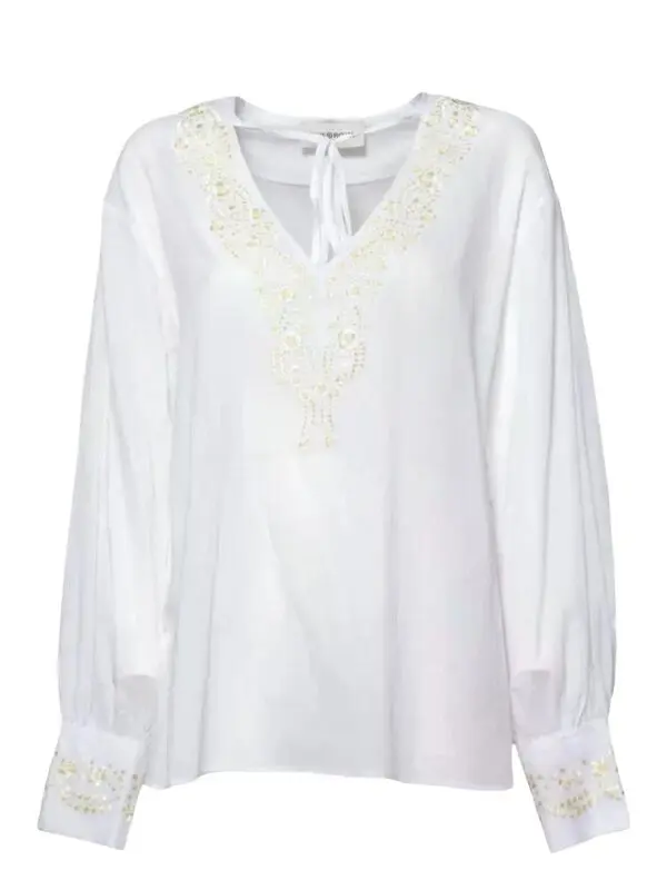 ROOM 52 Embellished V-neck Blouse - White