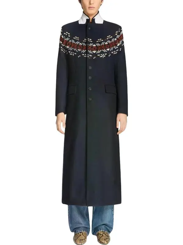 Dries Van Noten Embroidered Wool Coat - Blue