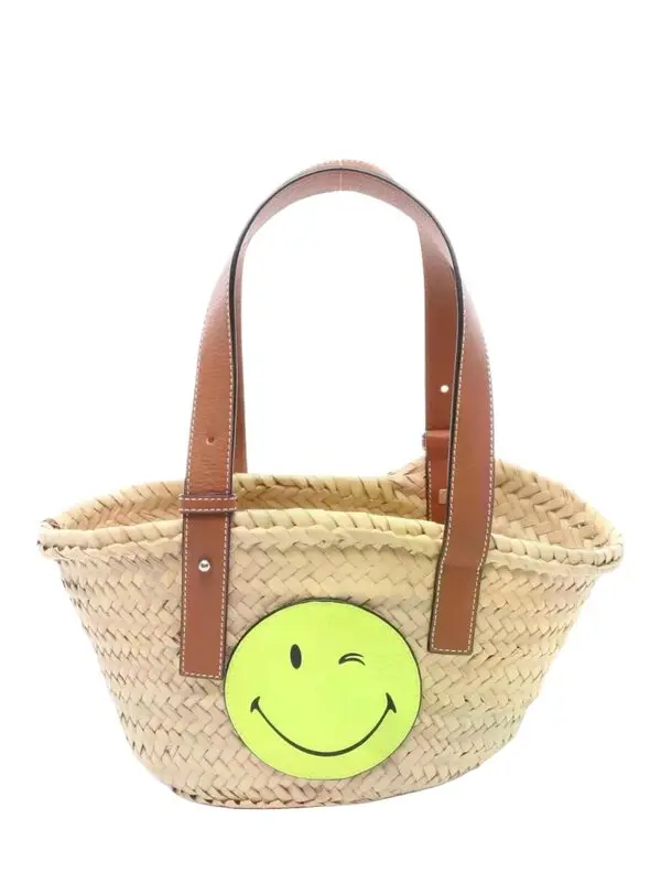 Loewe Smiley World Raffia Basket Bag - Neutrals