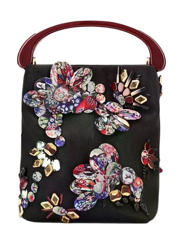 Dries Van Noten Micro Bag With 3-d Floral Embroidery - Black