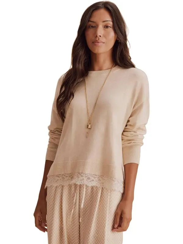 Splendid Georgie Lace Trim Pullover - Wheat Heather