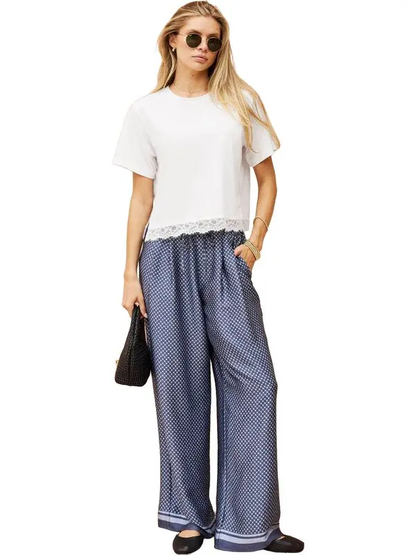 Splendid Lainey Lace Trim Cropped Short Sleeve Tee - Shell