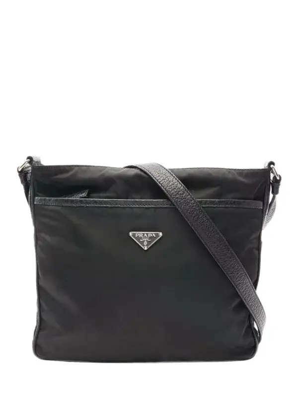 Prada Logo Plate Shoulder Bag - Black