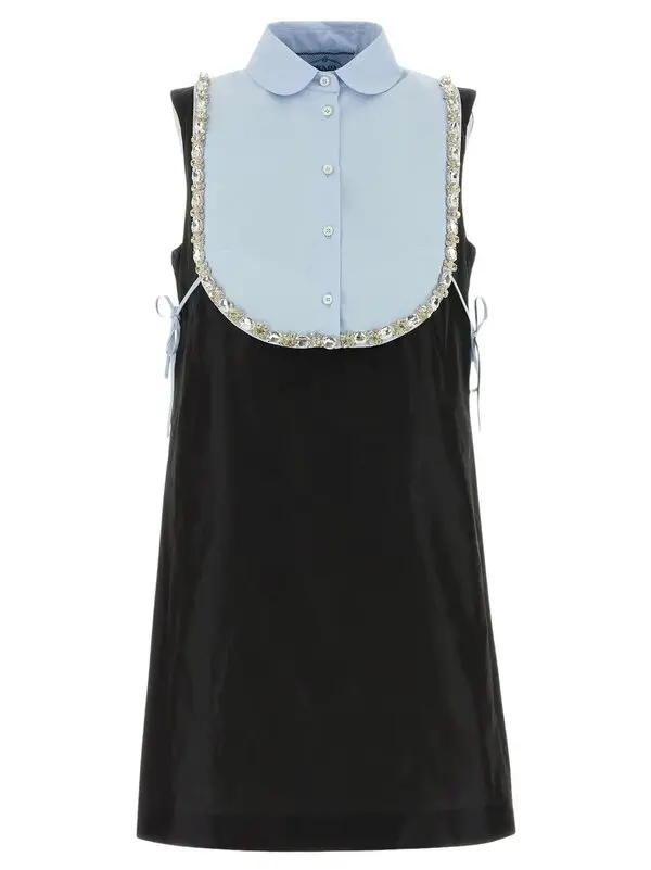 Prada Mini Dress With Embellished Collar - Black