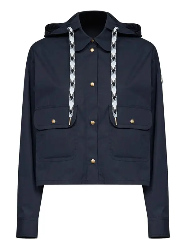 Moncler Hooded Shirt Jacket With Decorative Laces - Blue
