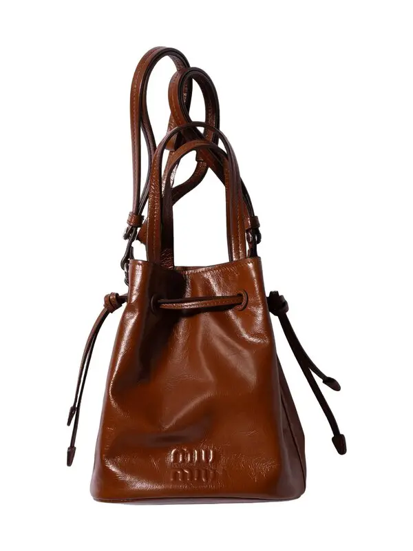 Miu Miu Shiny Leather Pouch With Drawstring Closure - Palisander