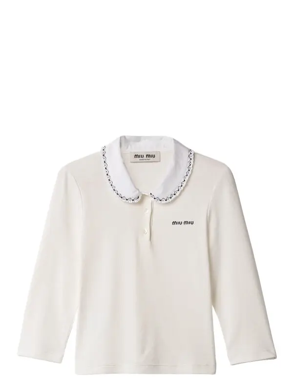 Miu Miu Embroidered Collar Ribbed Knit Top - White