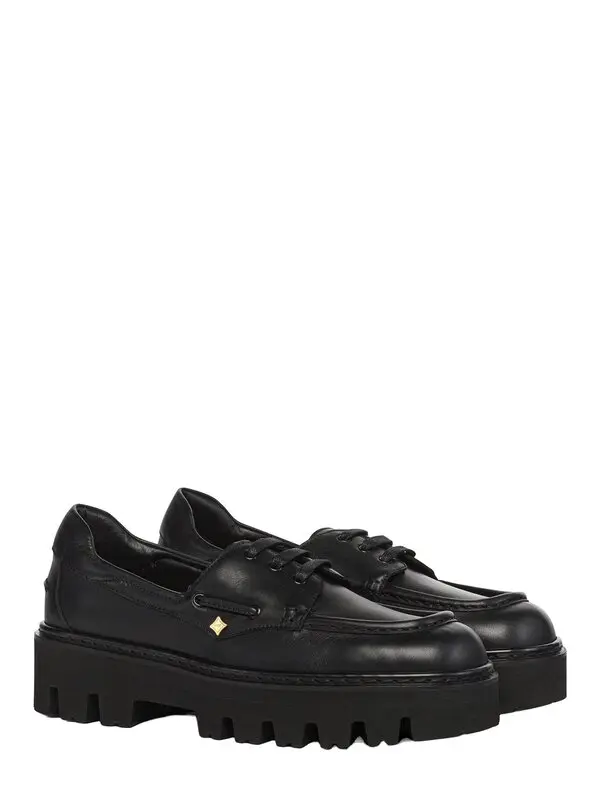 Mcm Calfskin Platform Loafers With Metal Studs - Black