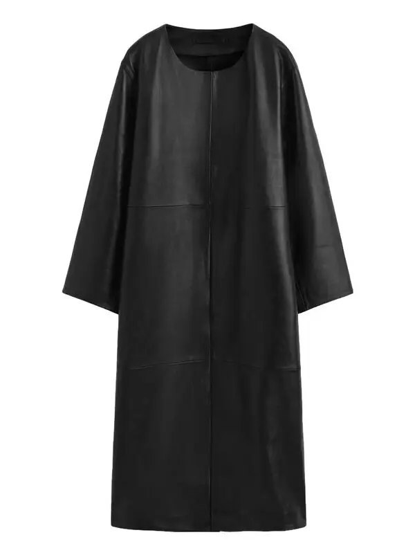 Cos Paneled Leather Long Coat - Black