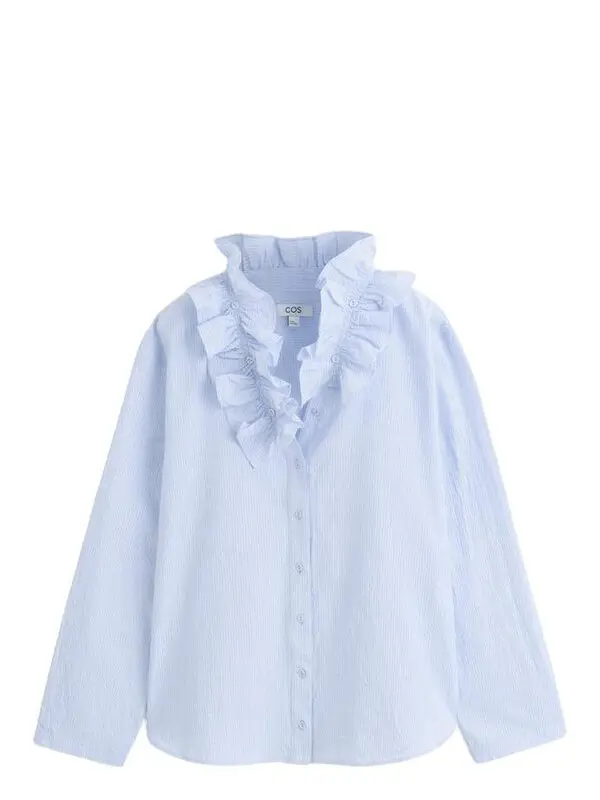 Cos Ruffle-collar Seersucker Blouse - Blue