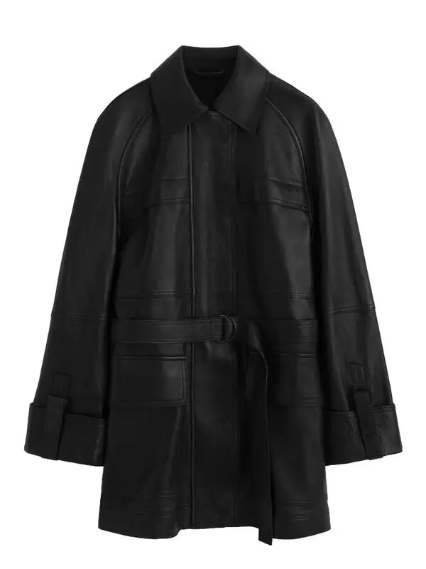 Cos Belted Leather Workwear Jacket - Black