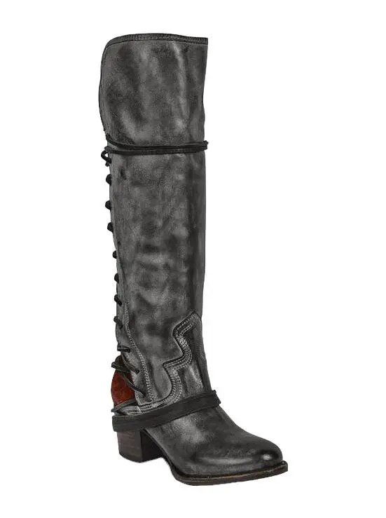 FREEBIRD Coal Tall Lace-up Distressed Leather Boots - Black