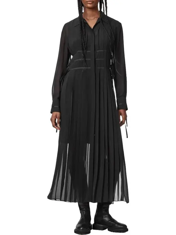 ALLSAINTS Kass Pleated Shirtdress - Black