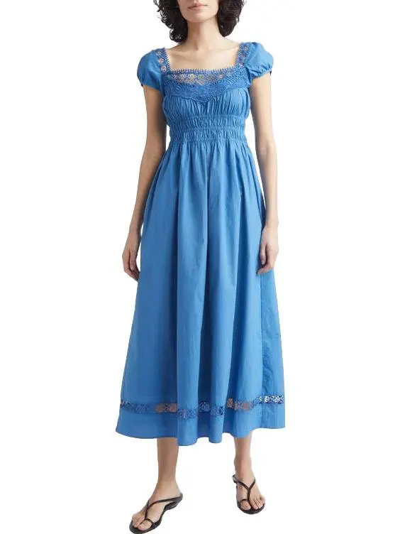 Posse Veda Lace Detail Cotton Midi Sundress - Azure