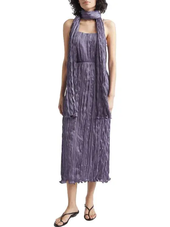 Posse Esme Plissé Midi Slipdress & Scarf - Dusk