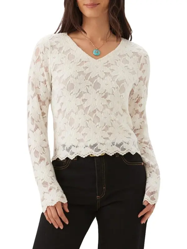 Karen Kane Floral Burnout V-neck Top - Cream