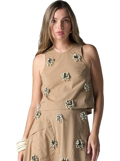 JBQ Embellished Sleeveless Top - Tan