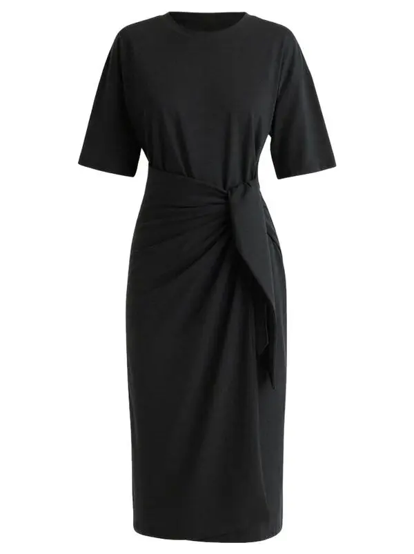 Modern Citizen Noa Organic Cotton Wrap Midi Dress - Black