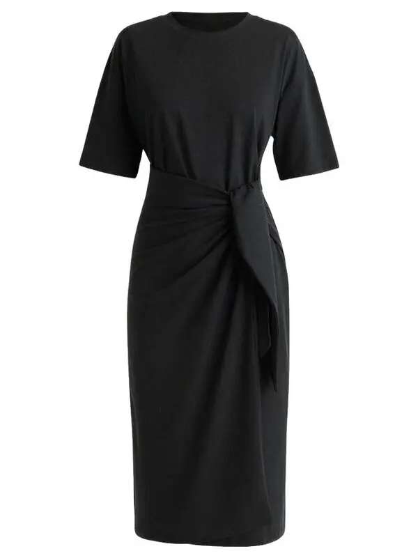 Modern Citizen Noa Organic Cotton Wrap Midi Dress - Black
