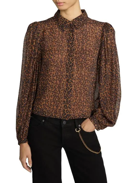 FRAME The Prairie Silk Shirt - Light Leopard Multi