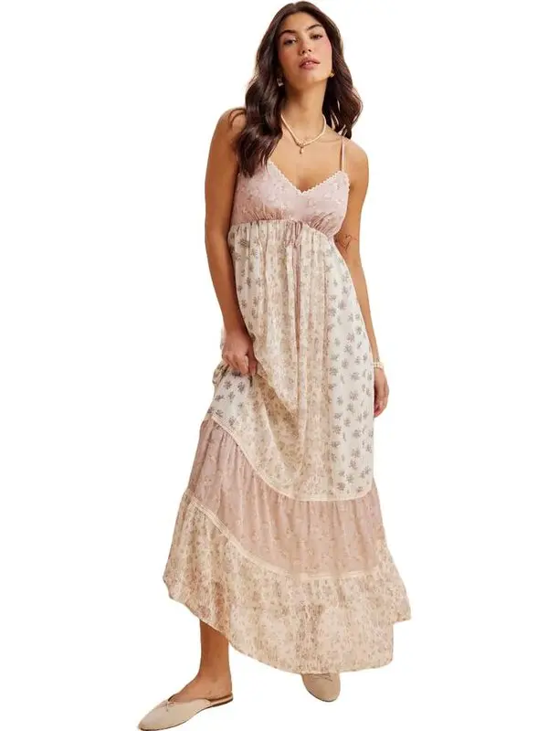 PINKBLUSH Vintage Mixed Floral Maternity Maxi Dress - Mauve