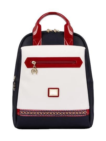 CAVALINHO Twist 395 Leather And Canvas Backpack - Navy/white/red