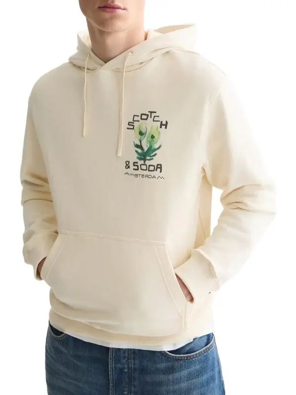 Scotch & Soda Graphic Cotton Hoodie - Eggnog