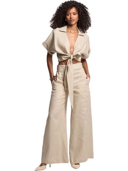 JBQ Oslo 2.0 Wide Leg Linen Trousers - Biscuit