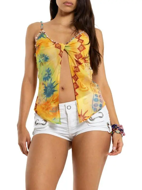 JADED LONDON Beaded Strap Button Trim Top - Multi
