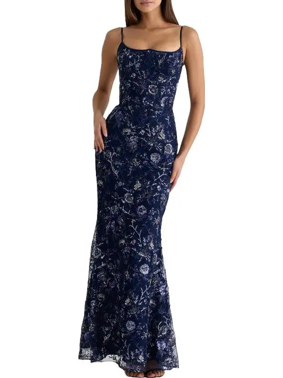 House Of Cb Naima Hand Beaded Gown - Navy