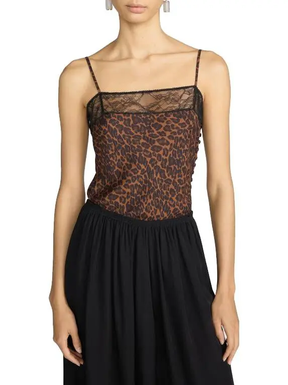 FRAME Lace Inset Silk Camisole - Dark Leopard Multi