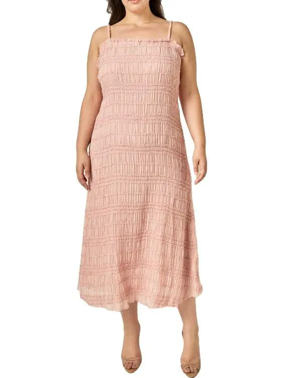 Endless Rose Shirred Ruffle Midi Dress - Pink