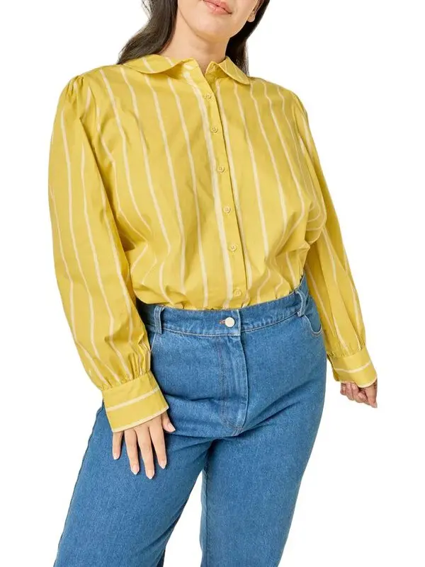 English Factory Striped Stretch Cotton Shirt - Mustard