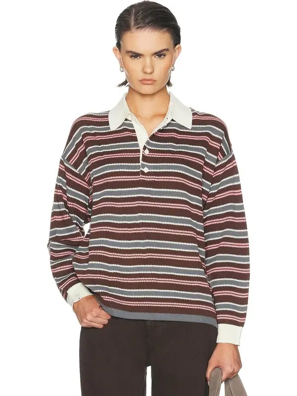 The Upside Polo Knit Top - Stripe